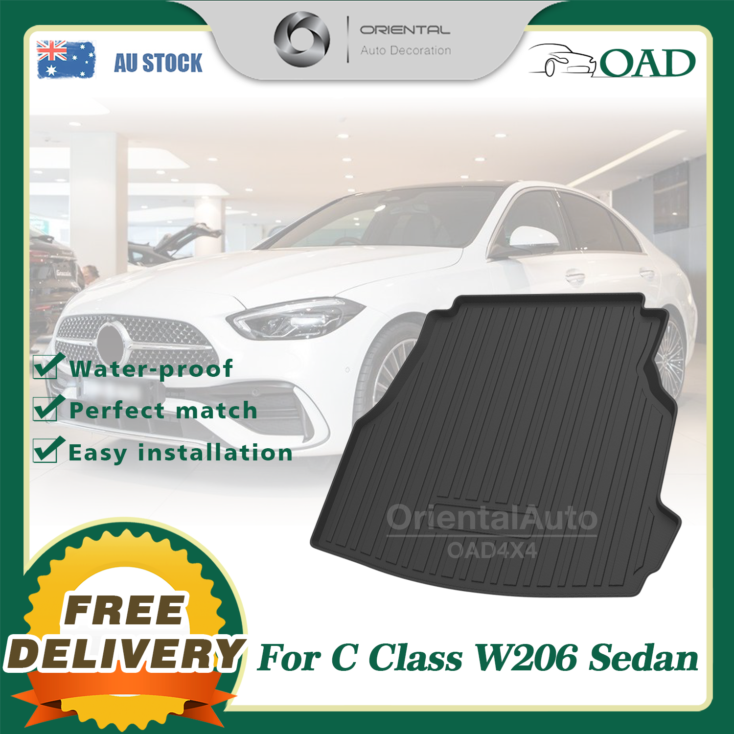 3D TPE Boot Mat for Mercedes Benz C-CLASS W206 Sedan 2021-Onwards Carg ...