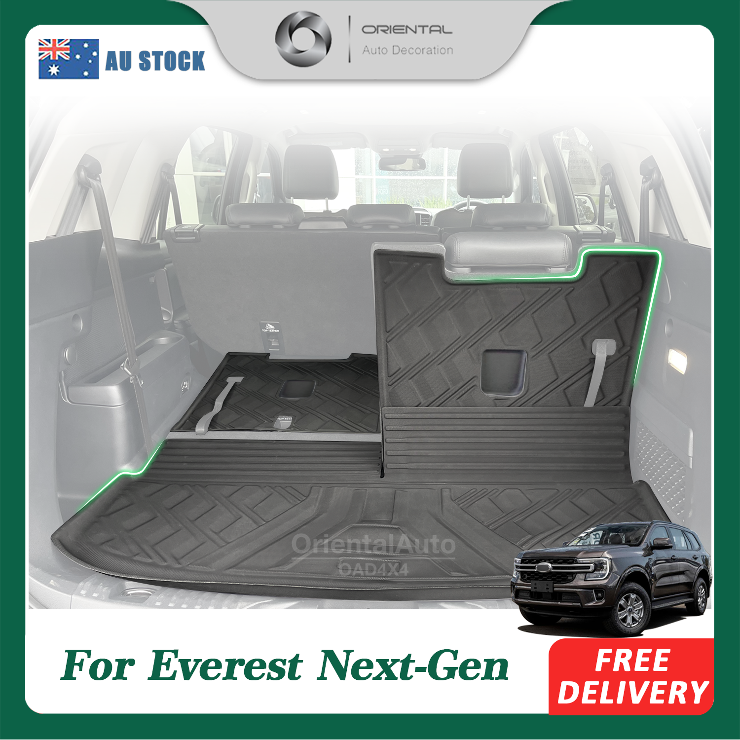 3D TPE 3pcs Detachable Cargo Mat for Ford Everest Next-Gen 7 Seater 20 ...