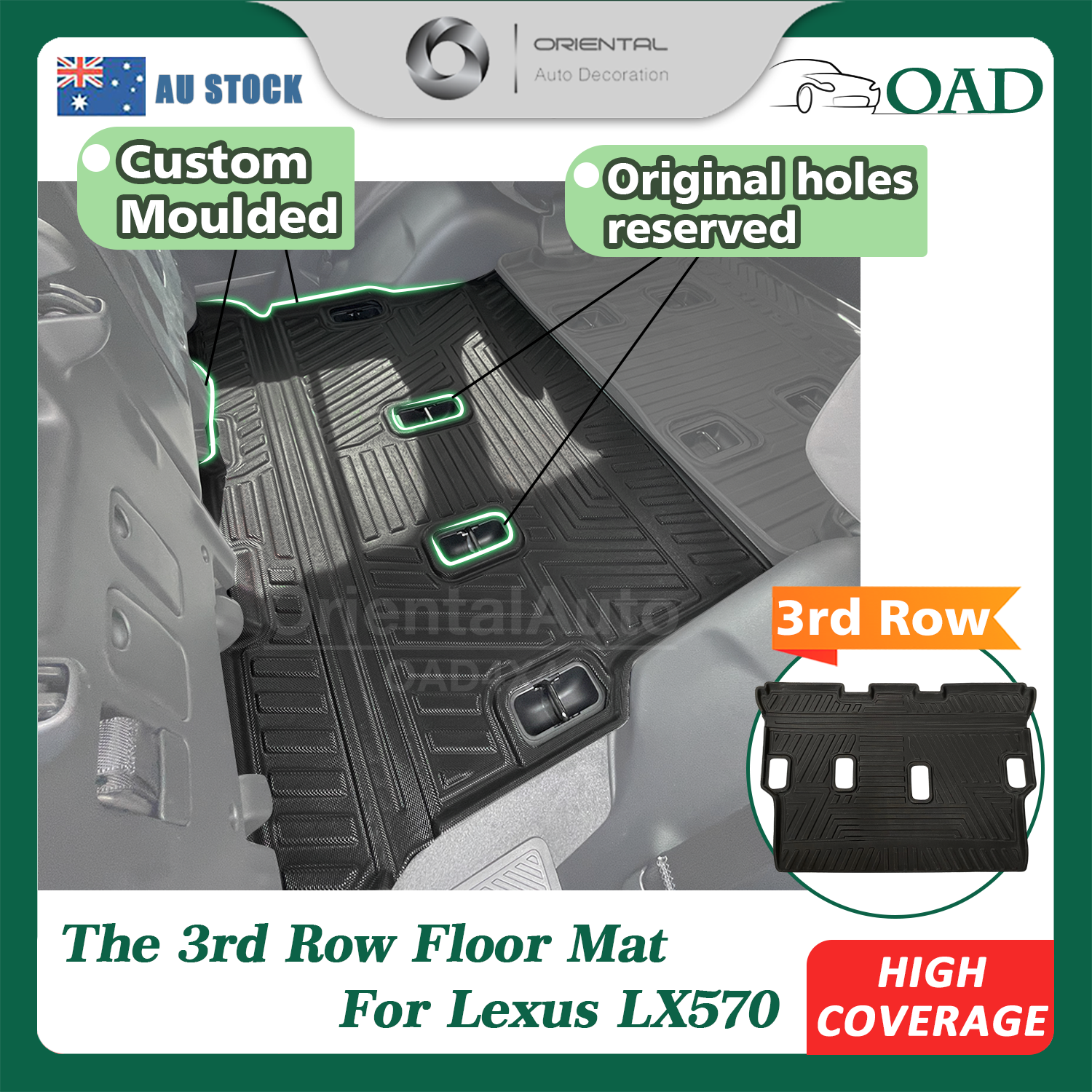 The 3rd Rows Floor Mats for Lexus LX570 2008-2021 Tailored TPE 5D Floo ...